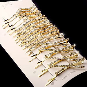 16 Pieces Rhinestone Bobby Pins, Fancy Metal Hair Clips, Crystal Shiny Barrettes, I S X Shaped Diamond Hair Accessories for Women Girls Wedding Prom Party (Gold)