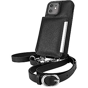 Smartish iPhone 12/12 Pro Crossbody Case for Women - Dancing Queen [Purse/Clutch with Detachable Strap & Card Holder] - Stiletto Black-Silver