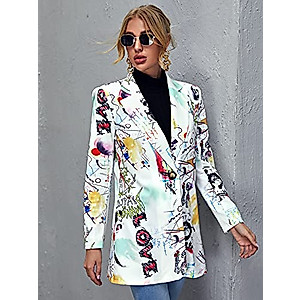 Floerns Women's Casual Long Sleeve Pop Art Colorful Blazer Graphic Work Suit Jacket Multi 1 L