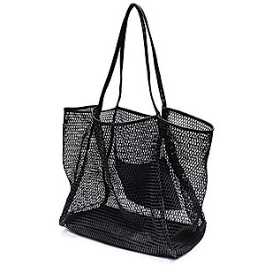 Mesh Beach Tote Womens Shoulder Handbag (Tan, Black)