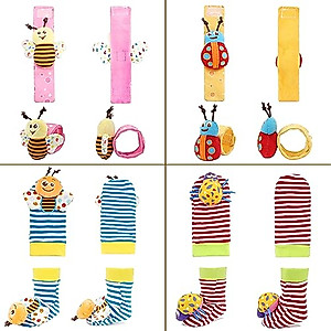Newborn Baby Soft Rattle, Hand Bracelet Wrist Rattle Toy Foot Finder Sock, Arm Leg Babies Development Toys for Infant Bebe Boy & Girl (MG-8 PCS)