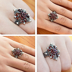 Dahlia Garnet Fire Burst Cultured Seed Pearl Sterling Silver Ring (Size 7) Vintage Collection