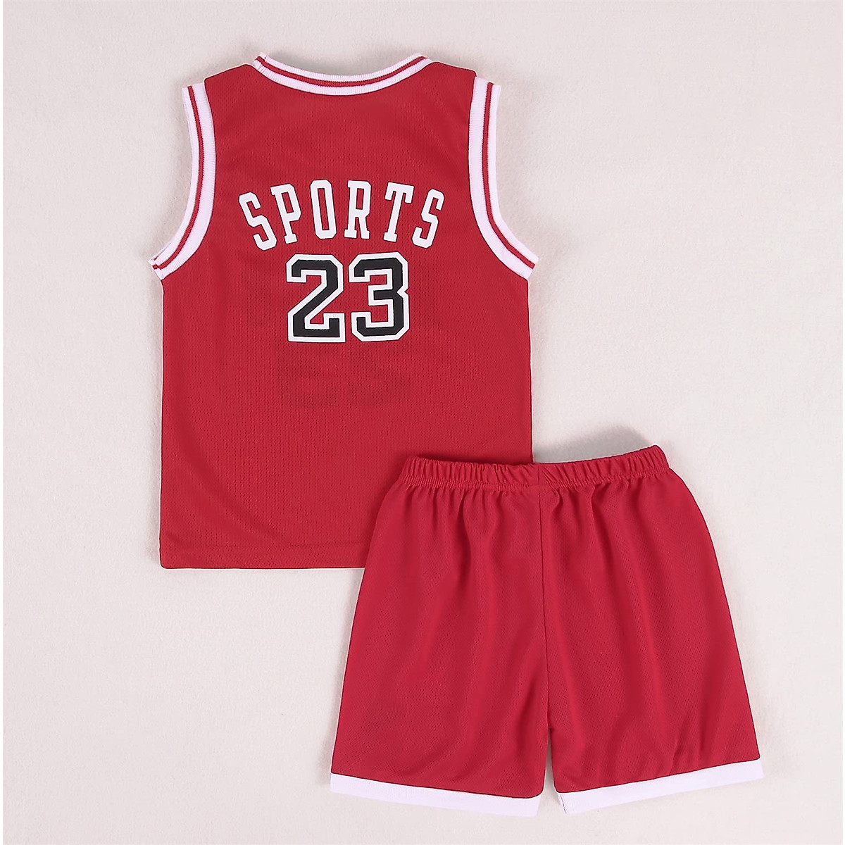 Toddler Kid Basketball Jersey Outfit Baby Boy Girl Letters Tank Top + Track Shorts Sets Boy Summer Clothes (Red, 18-24 Months, 18_Months)