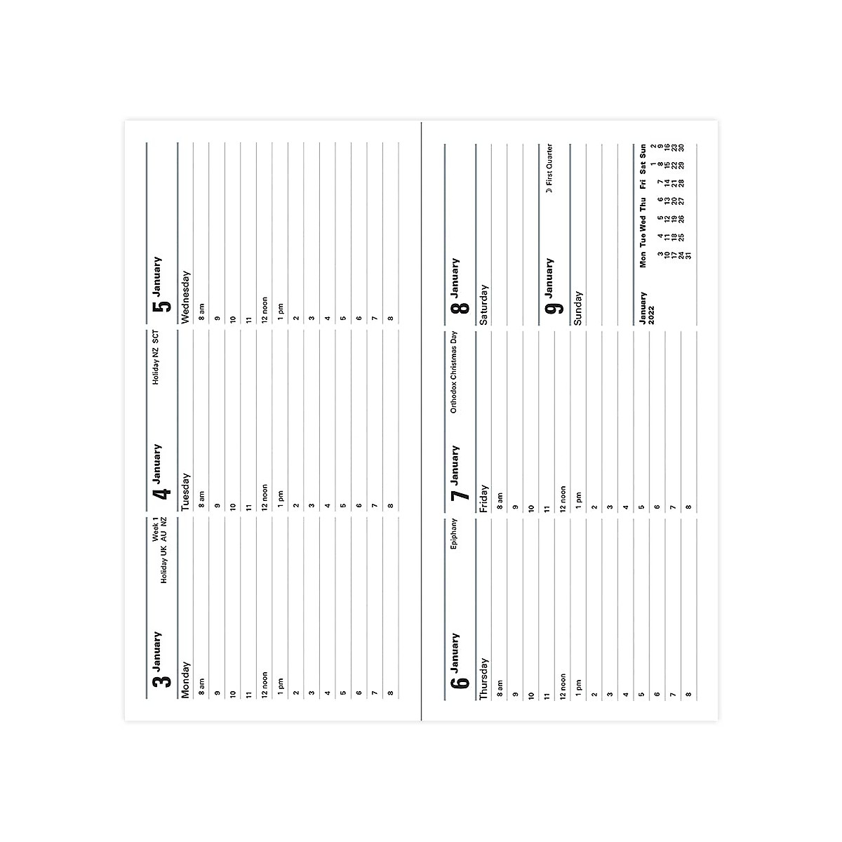 Letts of London Roma Slim vertical week to view with appointments 2022 landscape diary - black (22-081233)