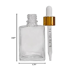 BEGIKET 12 Pack 1 oz Clear Square Glass Dropper Bottle with Measured Eye Dropper, 1oz 30ml Square Essential Oils Dropper Bottle for Perfumes, Liquids, Hair and Body Oils