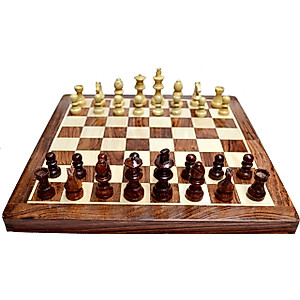 ChessBazar 10x10” Chess Set Chess Set with Bag - Folding Standard Magnetic Travel Chess Board Game Handmade in Fine Rosewood with Storage for Chessmen