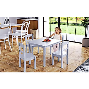 Humble Crew, White Kids Wood Table and 4 Chairs Set & Extra-Large Toy Organizer, 16 Storage Bins, White/White