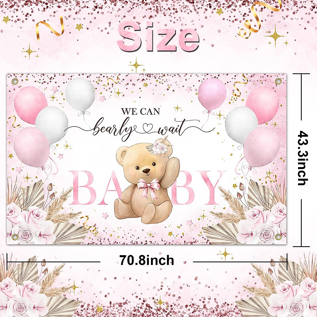 Lecheme Pink Bear Baby Shower Backdrop 6x4ft We Can Bearly Wait Baby Shower Backdrop for Girl Baby Shower Banner Girl Baby Shower Decorations Photo Booth Props