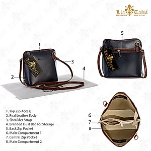 LiaTalia Genuine Vera Pelle Women Cross body Italian Leather Small Mini Shoulder Bag Handbag - ABBY [Navy Blue]