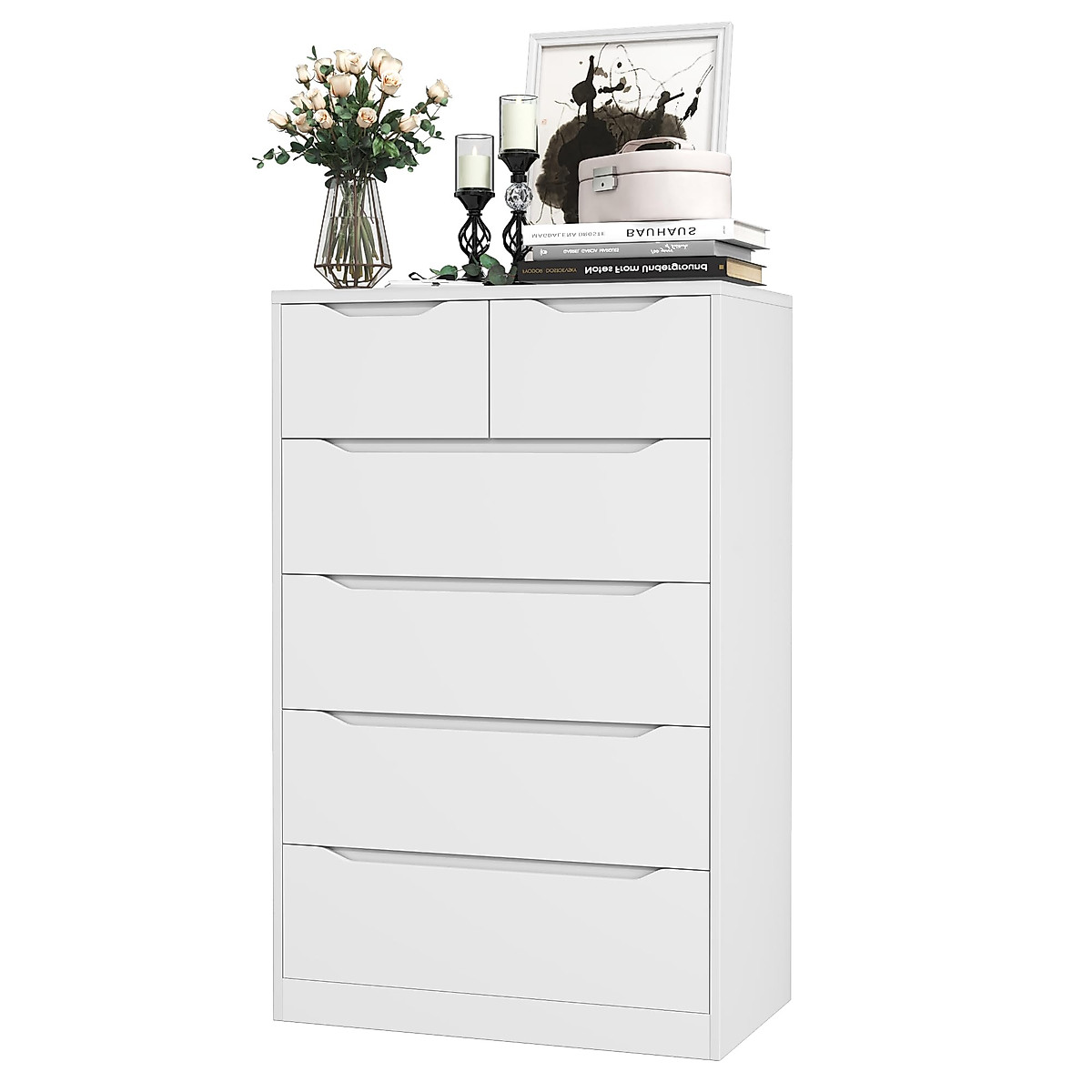 SPERTIKC Tall Chest of Drawers, 6 Drawer Dresser for Bedroom, White Dresser with Large Storage Space, Modern Dresser for Corridors and Living Rooms, 27.5" x 16" x 43.5"
