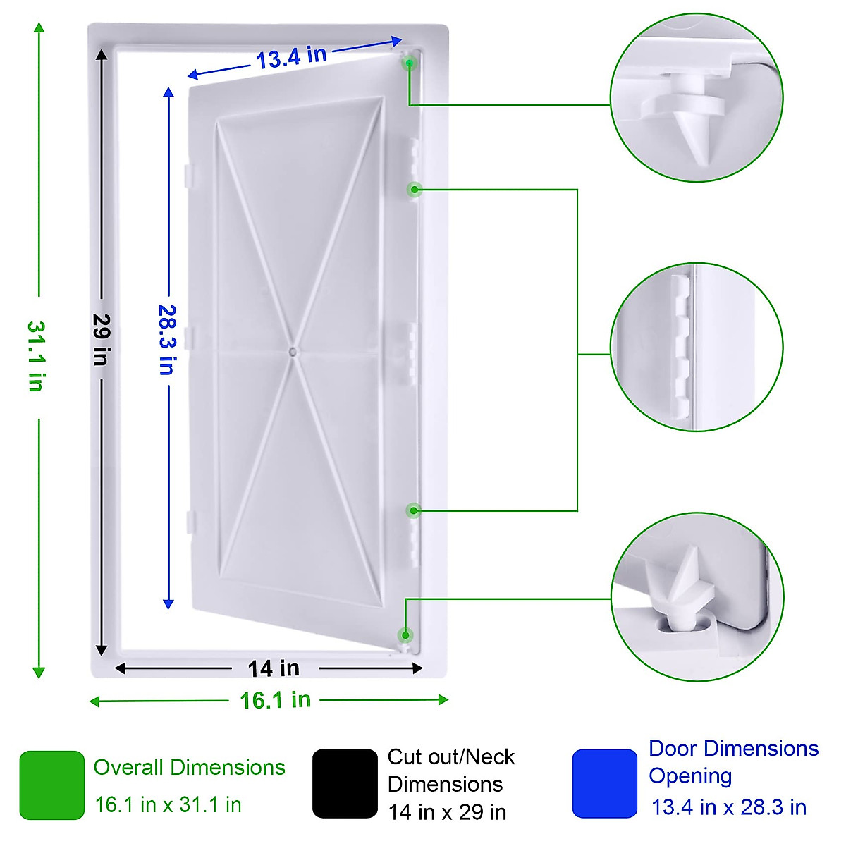 PNKKODW Plumbing Access Panel for Drywall 14 x 29 Inch Plastic Access Door Removable Wall Access Panel Ceiling Reinforced Hinged Durable White