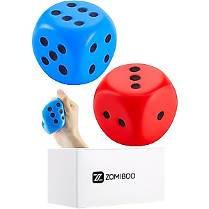 Zomiboo 2 Pcs Large Foam Dice Soft Jumbo Dot Dice Learning 6 Sided Foam Dice Fake Giant Dice Anxiety Relieve Dice Gifts for Christmas Stress Relief(Red, Blue,2.3 Inch)