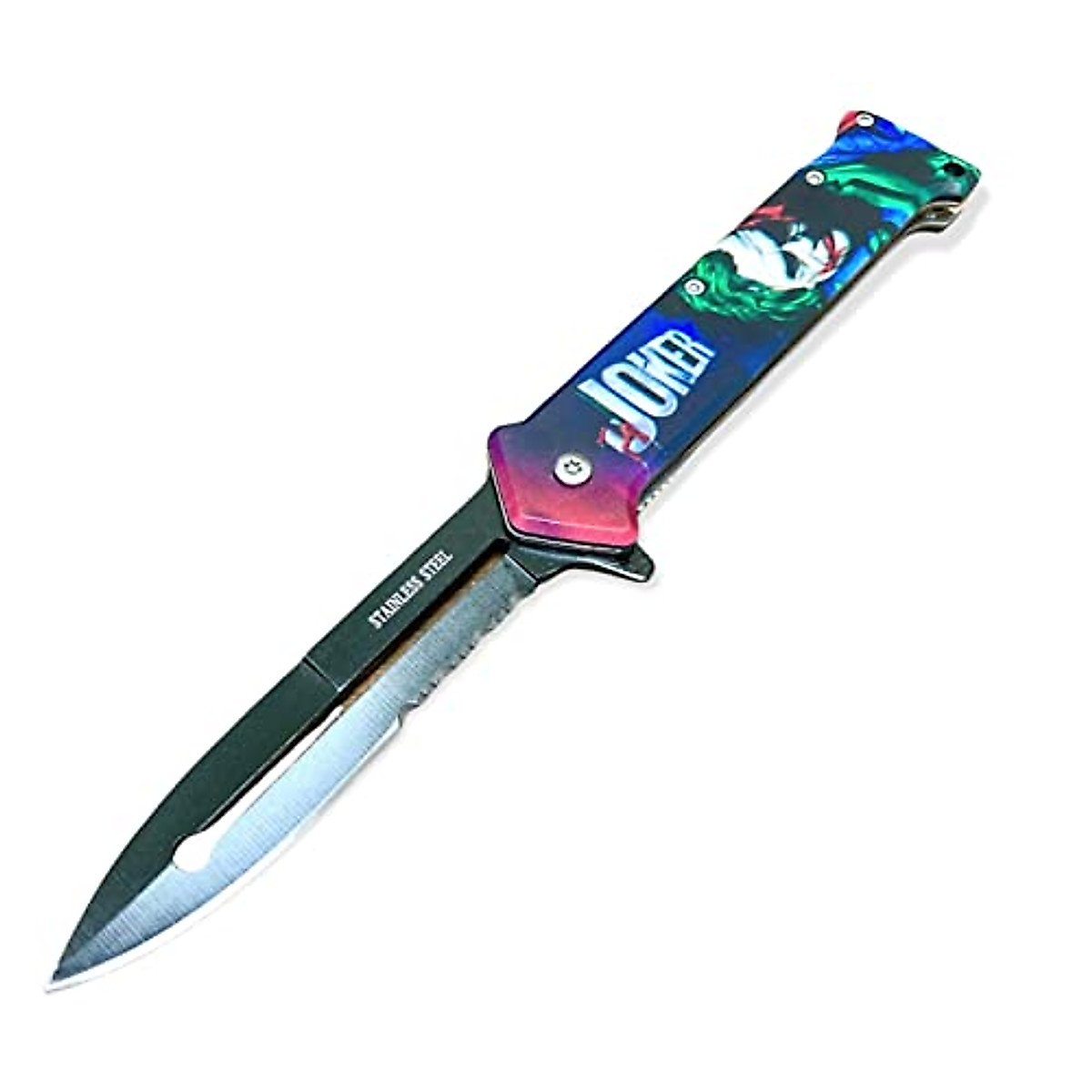 8inch JOKER KNIFE JO5 Spring Assisted Open Folding Pocket Knife. Pocket Clip Included, Blue