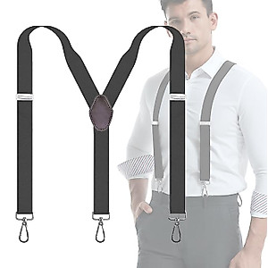SupSuspen Y-Back Suspenders 1.4'' Heavy Duty Braces&3 Swivel Hooks on Belt Loops
