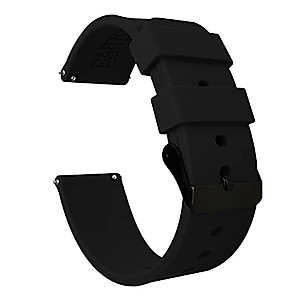 BARTON WATCH BANDS 20mm Black Soft Silicone Quick Release - Black Buckle