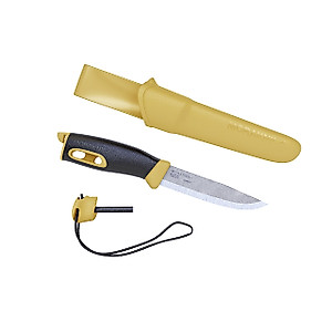 Morakniv Companion Spark Stainless Steel Fixed-Blade Knife With Sheath and Fire Starter, 3.9 Inch, Yellow