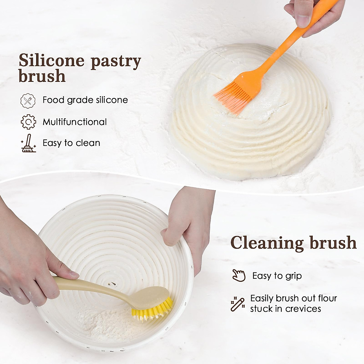 Sourdough Bread Baking Supplies, Bread Making Kit Including 9" Round & 10" Oval Cane Sourdough Baskets Danish Whisk, Bowl & Dough Scrapers, and Linen Liners, Making Baking Fermentation（13 pcs）…