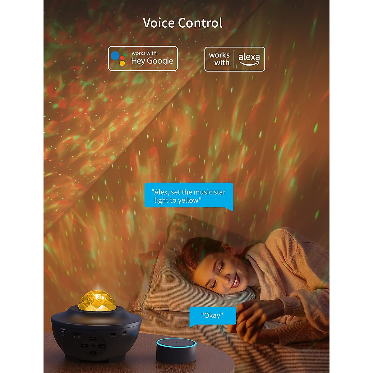 Galaxy Projector Star Projector with Bluetooth/Music Speaker/Voice Control/Timer,Work with Alexa & Google Assistant,Starry Night Light Projector for Kids Adults Bedroom/Decoration/Birthday Gift/Party