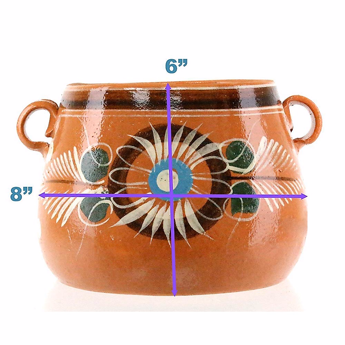 Thaweesuk Shop New Olla De Barro Frijolera w/Lid 3.5 Quarts Canterito Cazuela Traditional Floral of Set