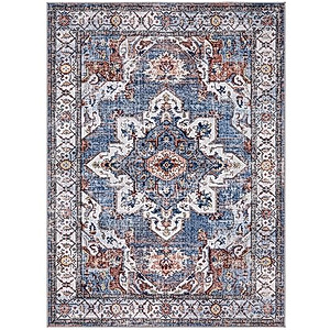 8x10 Area Rugs for Living Room Bedroom: Large Washable Rug with Non-Slip Backing Non-Shedding Stain Resistant, Boho Floral Large Carpet for Dining Room Nursery Home Office Indoor Gray Blue/Brown