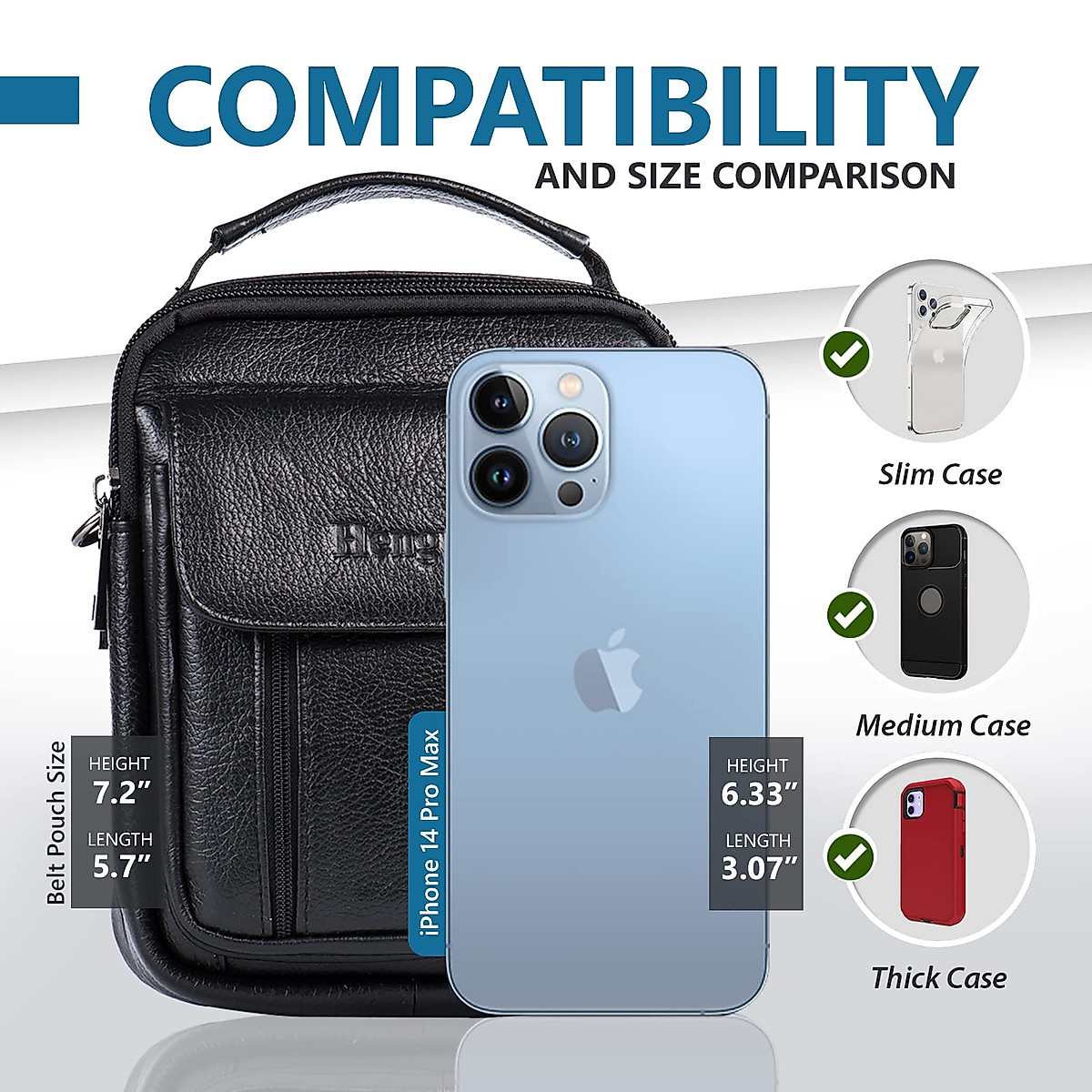 Hengwin Leather Cell Phone Bag Crossbody Purse Fits for iPhone 16 15 14 13 12 Pro Max Holster Samsung Galaxy Note 20 Ultra 9 8 S24 S23 Ultra A15 A25 A54 Wallet Case Handbag with Shoulder Strap (Black)