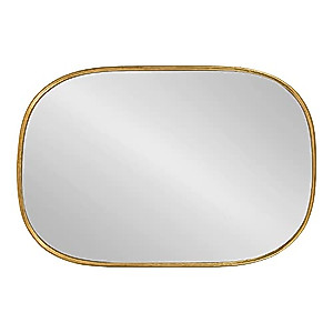 Kate and Laurel Caskill Decorative Mid-Century Modern Rounded Edged Rectangular Frame Wall Mirror in Gold Leaf, 24x35.5 Inches