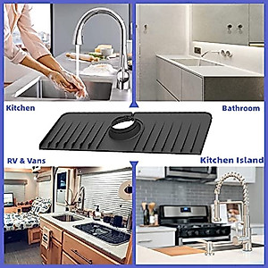 KOME LEATHER SZKMG 2022 Silicone Splash Guard for Kitchen Sink Snugly Fit for Handle Drip Water Catcher Silicone Mat Draining Water Pad Bathroom Kitchen Bar Sink (Black1)