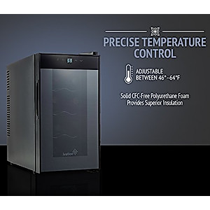 Ivation 8 Bottle Red And White Wine Thermoelectric Wine Cooler/Chiller Counter Top Wine Cellar with Digital Temperature Display, Freestanding Refrigerator Smoked Glass Door Quiet Operation Fridge