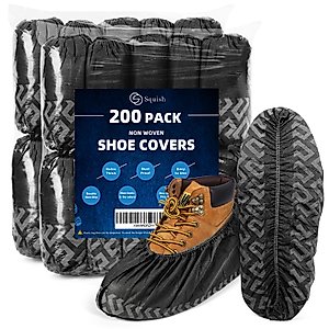 squish 200 Pack Shoe Covers Disposable Non-Slip, Black Non-Woven Fabric Boot Covers for Indoors Breathable Slip Resistant Durable Boot&Shoes Cover, Protector Covers Fits Virtually Most Shoes