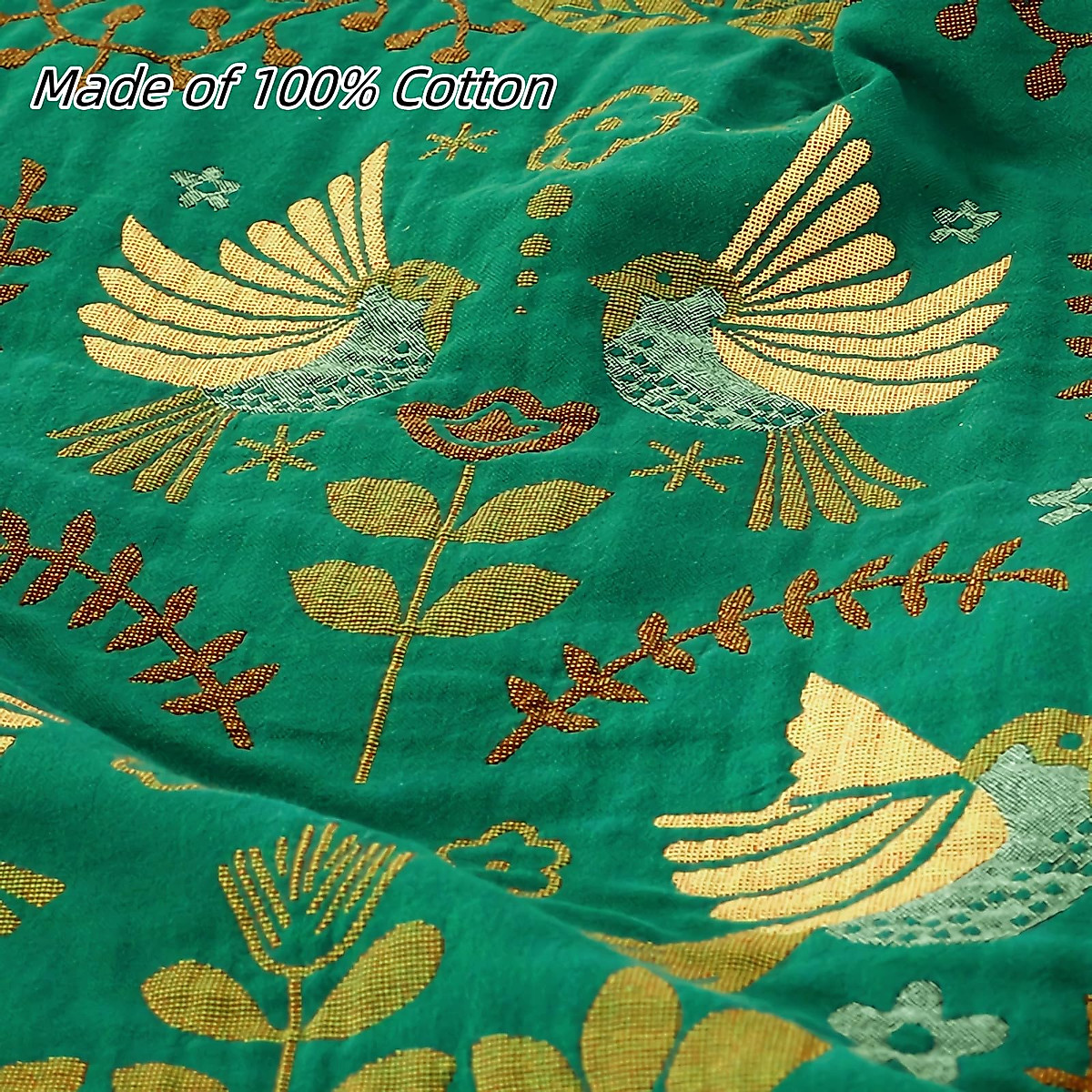 Skrmisda Bohemian Throw Blankets, Boho Birds 60 * 80 Inch Cotton Blanket for Bed Couch Camping Picnic Full Size Tassel Reversible Breathable Soft & Cozy Blankets (Green+Beige)