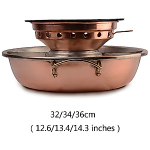 Chafing Dishes Large Pots For Cooking Gas Grilled One-piece Copper Hot Pot Kitchen Thickened Copper Charcoal Tableware Multifunctional Pot Gift (Color : B, Size : 32cm)
