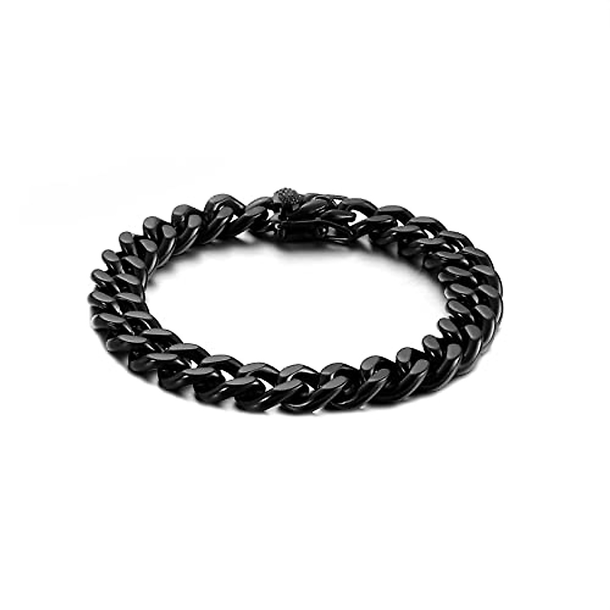 Roseheart Hip-hop jigs Polished Bracelet 11mm Men Stainless Steel Cuba Bracelet (Color : Black KB110641-Z)