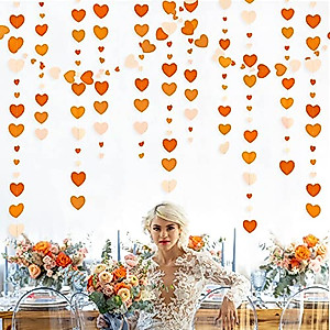 52 Ft Orange Heart Garland Gradient Heart Hanging Paper Streamer for Fall Autumn Wedding Bridal Shower Birthday Baby Shower Engagement Valentines Day Thanksgiving Harvest Party Decorations Supplies
