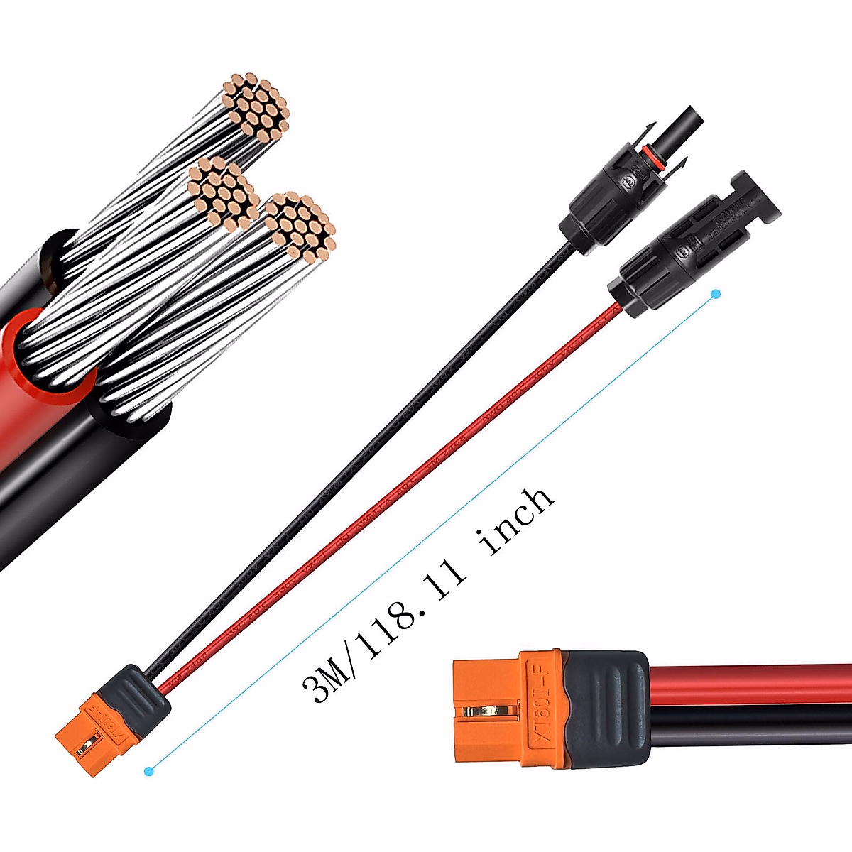 ZkeeShop Solar Charge Cable Solar Connector to XT60i Adapter Connector Connecting Solar Panel XT60i-F Extension Cable 12AWG Cable Compatible for Solar Generator Portable Power Station 3m(10FT)