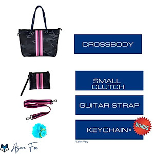 Azure Fox Small Neoprene Crossbody Handbag | Casual Lightweight Everyday Tote for Women | Cute Water Resistant Travel Bag (Azure Camo)