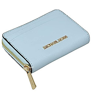 Michael Kors Jet Set Travel Medium Zip Around Card Case Wallet Saffiano Leather (Vista Blue)