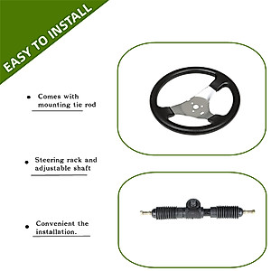 ALL-CARB Go Kart 300mm Steering Wheel Steel Kit Gear Rack Pinion 320mm Adjustable Tie Rod Rack Shaft Assembly Replacement for 110cc Go Kart