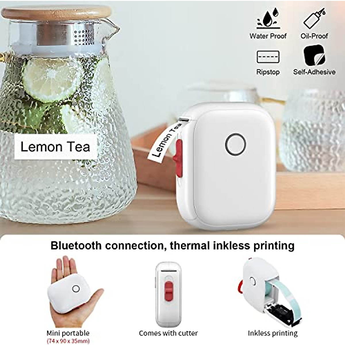 Label Maker-Portable Mini Sticker Marker Machine with Tape-Marklife P12 Bluetooth Embossing Labeler Printer for Labeling for Labelmaker Labeller Organization Lable Print (White)