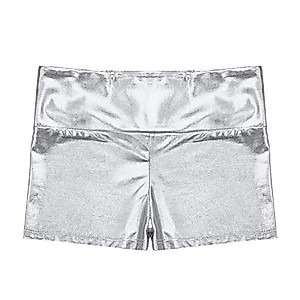 Kaerm Big Girls Metallic High Waisted Booty Shorts for Dance/Gymnastics/Sports/Party Hot Pants Silver 6