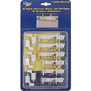 Gemini Jets Airbridge Set 1 with 6-Pack Narrowbody Jet Bridges and Airport Adapters, 1:400 Scale