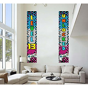 Level 13 Unlocked Happy 13th Birthday Level Up Banner Backdrop Background Photo Booth Props Video Game Game Controller Theme Decor for Door Porch Boys Girls 13th Birthday Party Supplies Decorations