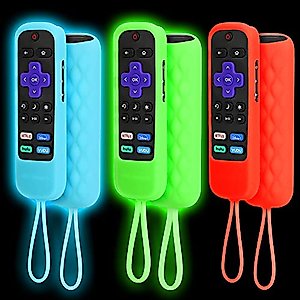 XianNv 3-Pack Roku Remote Cover TVRC280 TCL Roku Protection Universal Replacement Lightweight Shockproof TCL Roku TV Remote Control Cover with Lanyard Red Luminous Blue