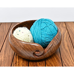 Azwa Nautical Wooden Yarn Bowl, Knitting Yarn Bowl with Holes Storage Handmade to Prevent Slipping, Perfect Yarn Holder Bowl for Crocheting and Knitting Mothers Day Gift 6" x 3"