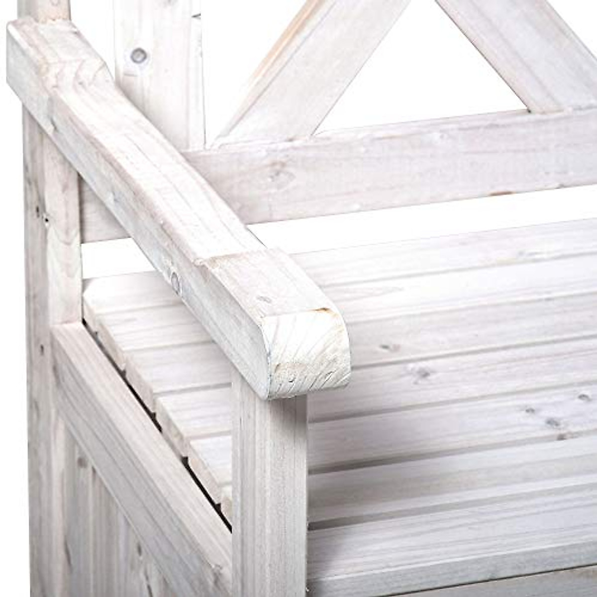 Outsunny 29 Gallon Garden Storage Bench with Wooden Frame, Large Entryway Deck Box w/Unique X-Shape Back, Louvered Side Panels for Patio, Garden, Deck, Porch & Balcony, White