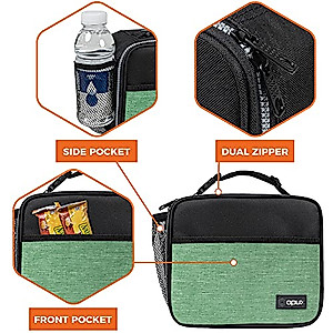 OPUX Insulated Lunch Bag, Soft Lunch Box for School Kids Boys Girls, Leakproof Small Lunch Pail for Adult Men Women, Reusable Compact Lunchbox Lunch Cooler Tote Bag for Office Work (Green)