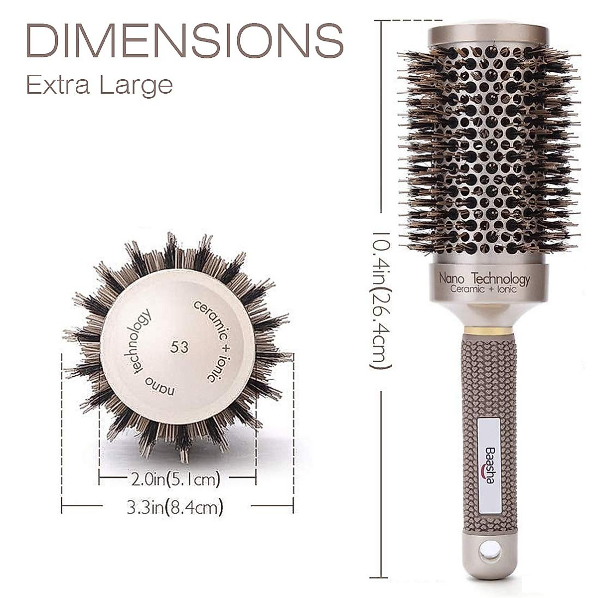 Baasha Hair Brush, Large 3 Inch Round Brush with Boar Bristle, Vented Ceramic Barrel, for Long Hair, Curly Hair, Salon Quality, 1 Count
