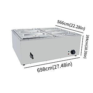 DULNICE Commercial Food Warmer,1500W Electric Steam Table 6inch Deep Stainless Steel Electric Bain Marie,with Temperature Control & Lid for Parties, Catering, Restaurants (6 x 1/3GN, 6-Pan, 32QT)