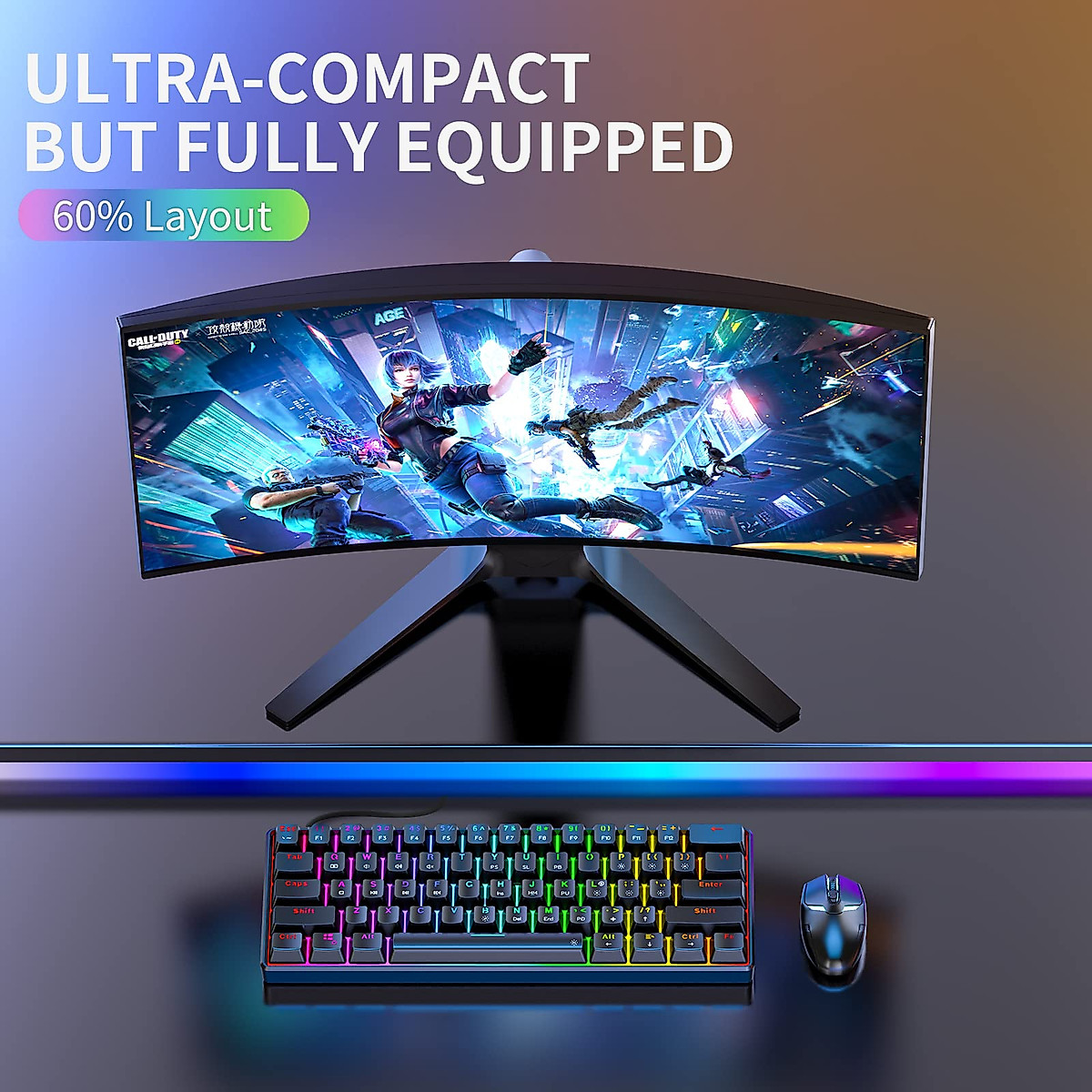 Punkston TH61 60% Mechanical Gaming Keyboard,RGB Backlit Wired Ultra-Compact Mini Mechanical Keyboard Full Keys Programmable Black