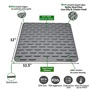 Silicone Roasting Mat and Silicone Baking Mat Combo for Air Fryer Oven - Set of 3 Food Safe, Non-Stick Baking Mat and Silicone Roasting Racks with Bonus Non-Stick Oven Liner