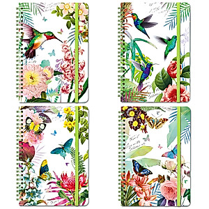DWIYITTN 4 Pack Journal for Girls, Gifts for 8 9 10 11 12 Year Old Girls - Butterfly & Hummingbird Design - 5.7" x 8.25", Hardcover, Cute Spiral Notebook with 120 Lined Pages